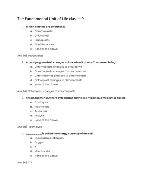 The Fundamental Unit Of Life Class Pdf Cell Membrane Cell Biology