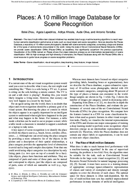 Pdf Places A 10 Million Image Database For Scene Recognition