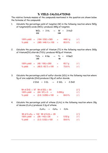 Limiting Reactant And Percent Yield Worksheets