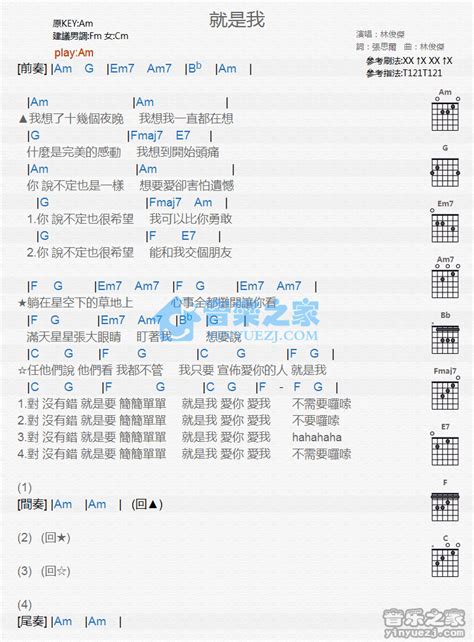 《就是我吉他谱》林俊杰c调吉他图片谱1张 吉他谱大全