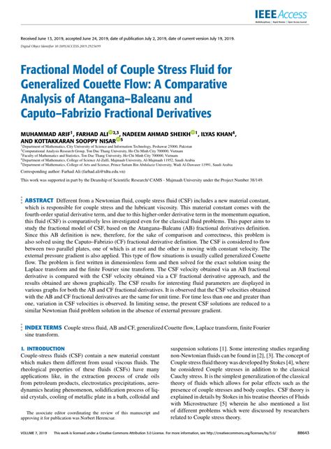 Pdf Fractional Model Of Couple Stress Fluid For Generalized Couette Flow A Comparative