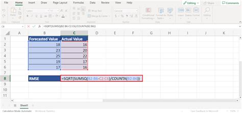 how to calculate root mean square error in excel sheetaki