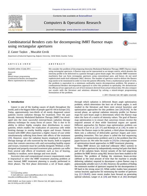 Pdf Combinatorial Benders Cuts For Decomposing Imrt Fluence Maps Using Rectangular Apertures