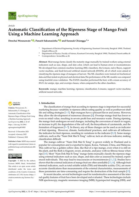 Pdf Automatic Classification Of The Ripeness Stage Of Mango Fruit