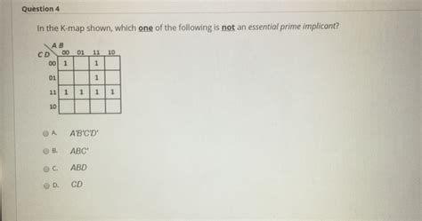 Solved Question 4 In The K Map Shown Which One Of The Chegg Com