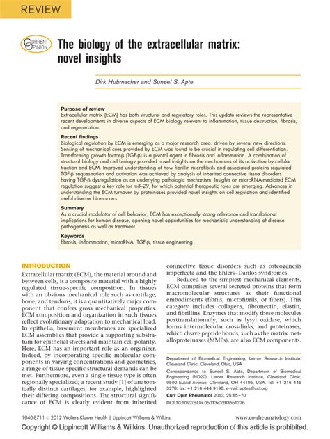 Pdf The Biology Of The Extracellular Matrix Novel Insights