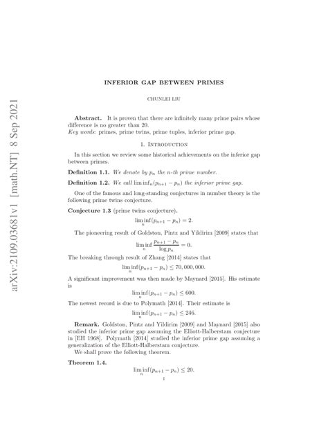 Pdf Inferior Gap Between Primes