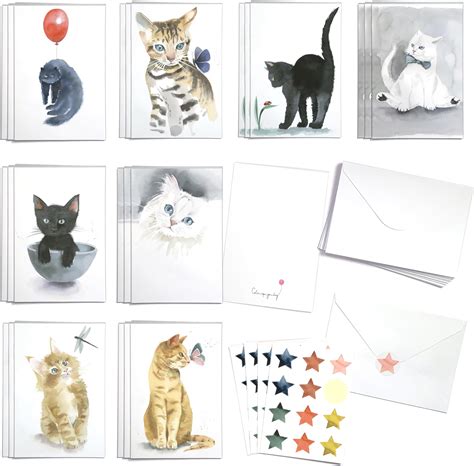 Colour Up Your Day Cute Watercolor Cats Greeting Cards Box