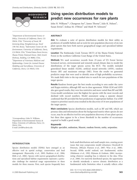 Pdf Using Species Distribution Models To Predict New Occurrences For
