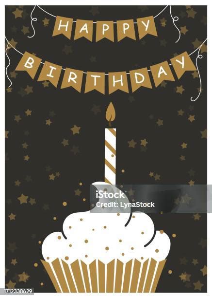 생일 축하 인사말 카드입니다 촛불이 있는 컵케이크의 벡터 그림 손으로 그린 스타일 생일에 대한 스톡 벡터 아트 및 기타 이미지