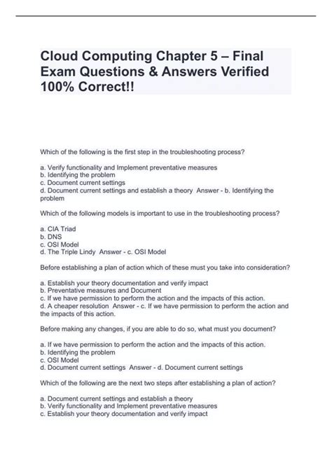 Cloud Computing Chapter 5 Final Exam Questions And Answers Verified 100