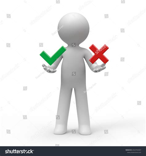 3d 남자가 손에 체크 표시와 십자가 스톡 일러스트 2023704407 Shutterstock