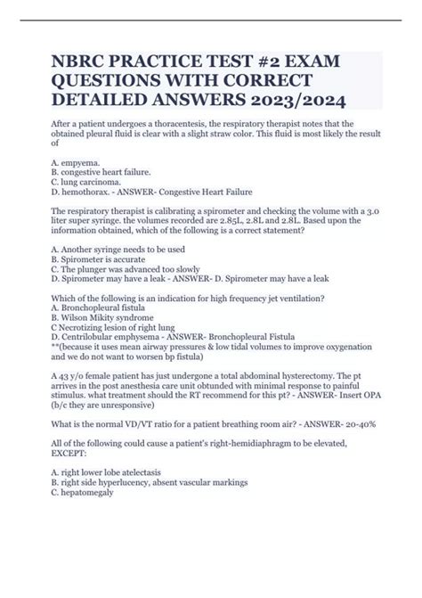 nbrc practice test 2 exam questions with correct detailed answers 2023