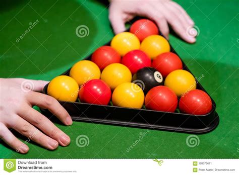 A Pair Of Hands Setting Up A Triangle In Pool Stock Image Image Of Playing Shadow