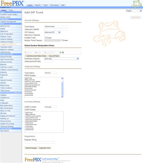 Outbound SIP Trunk Registration Using IP Authentication In Asterisk FreePBX