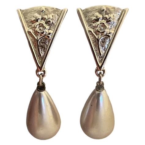 Trifari Gold Plated Drop Hoop Clip On Earrings 1960s At 1stdibs