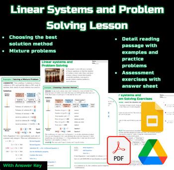 Linear Systems And Problem Solving Algebra 1 Lesson Google Slides Digital