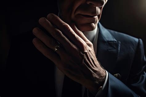 Premium Ai Image A Man Wearing A Suit And Tie Holding His Hands