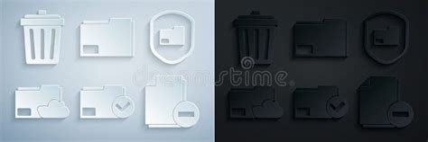 Set Document Folder And Check Mark Protection Cloud Storage Text Document With Minus And