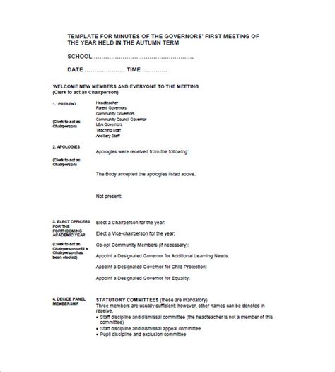 18 School Meeting Minutes Templates Word Pdf Apple Pages