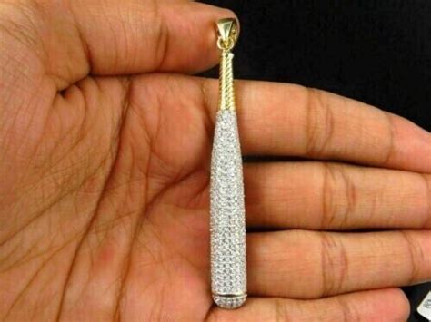 2 50 Ct Round Cut Simulated Diamond Baseball Bat Pendant 14k Yellow