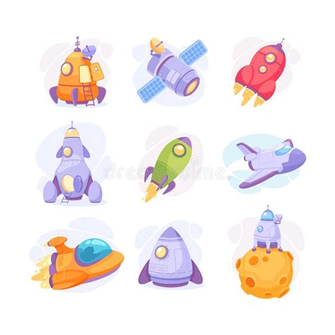 Space Rocket And Shuttle For Cosmos Exploration Vector Set Stock Vector Illustration Of