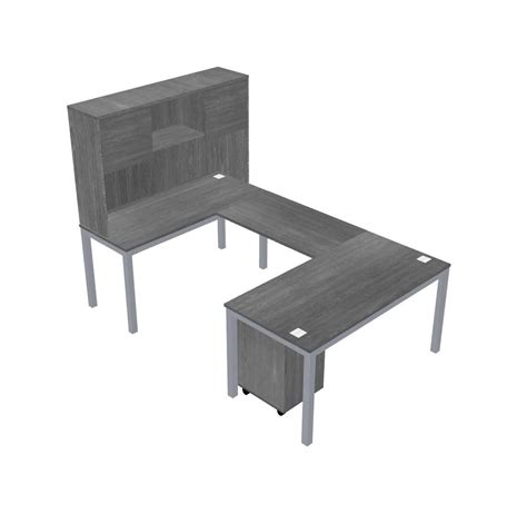 Grey U Shaped Office Desk Mobile Drawers Hutch Officestock