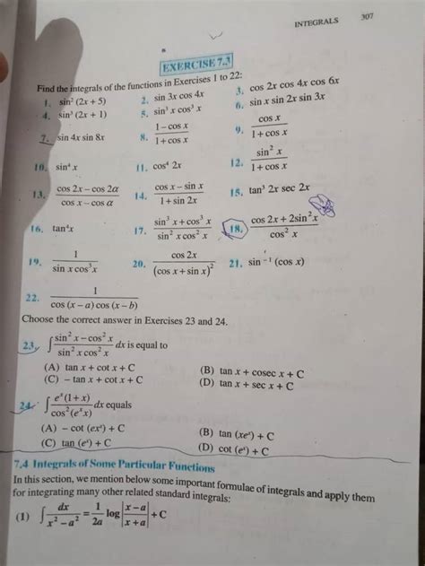 INTEGRALS EXERCISE Find The Integrals Of The Functions In Exercises
