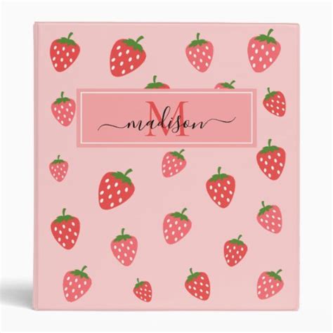 Cute Strawberries Cookbook Monogram Recipe 3 Ring Binder Zazzle