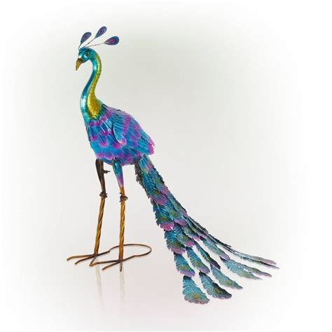 28 Metal Peacock Outdoor Decor With Glossy Finish Statue Alpine
