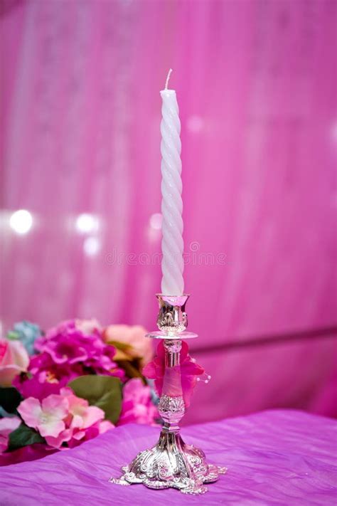 White Decorative Candles Pink Backgrounds Beautiful Candle On Pink