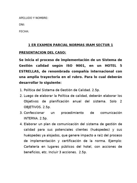 1er Examen Parcial Normas Iram Sectur 1 2023 Pdf