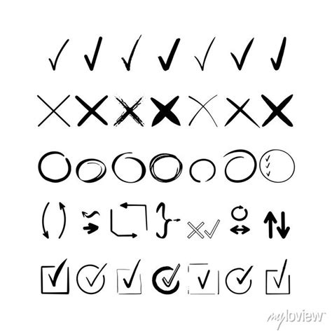 Check Mark Hand Drawn Black Tick V X Yes No Ok Sign Checkbox Posters
