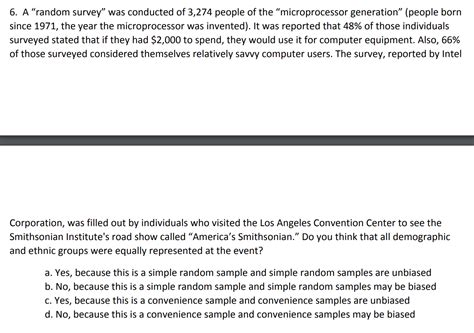 Solved 6 A Random Survey Was Conducted Of 3 274 People Of Chegg