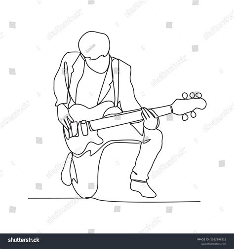 One Continuous Line Drawing Bassist Guitar Stock Vector Royalty Free