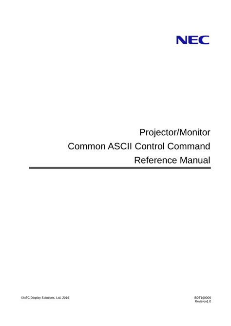 Pdf Projector Monitor Common Ascii Control Command ©nec Display Solutions Ltd 2016 3