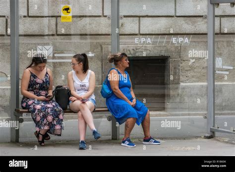 Budapest Hungary July 4 Two Young Girls And A Woman Are Waiting For