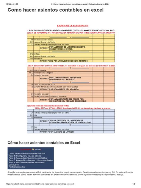 Como Hacer Asientos Contables En Excel Pdf Microsoft Excel Hoja