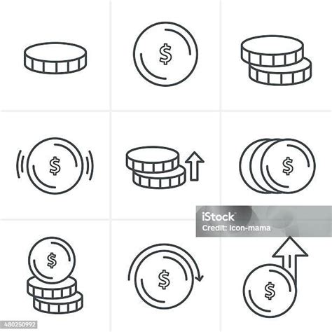 꺾은선형 아이콘 스타일 동전 아이콘 세트 벡터 디자인식 2015년에 대한 스톡 벡터 아트 및 기타 이미지 2015년 금융 기부함 Istock