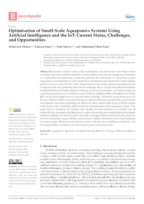Optimisation Of Small Scale Aquaponics Systems Using Artificial Intelligence And The Iot