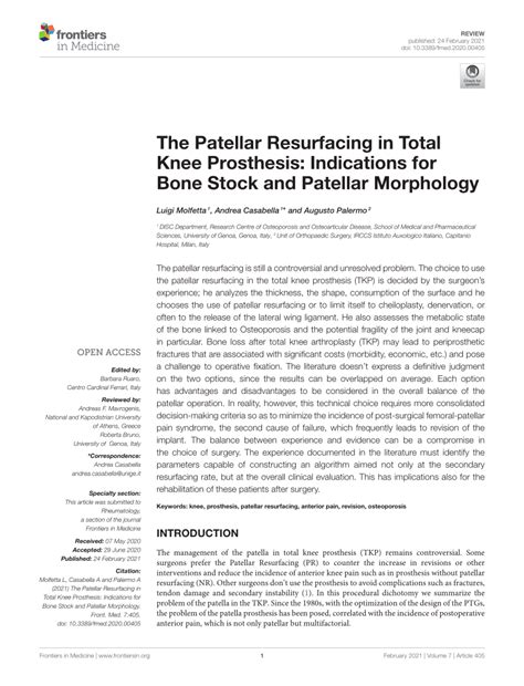 Pdf The Patellar Resurfacing In Total Knee Prosthesis Indications