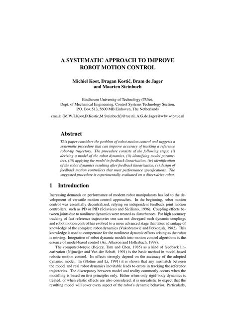 pdf a systematic approach to improve robot motion control