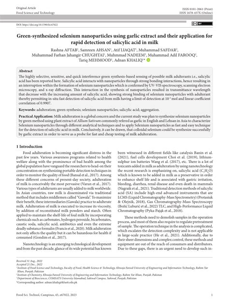 Pdf Green Synthesized Selenium Nanoparticles Using Garlic Extract And