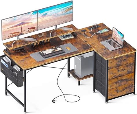 ODK L förmiger Schreibtisch Eckschreibtisch Groß mit USB Ladeanschluss Steckdose Eck