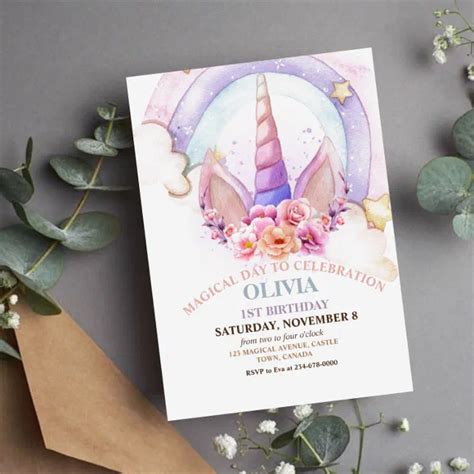 Unicorn Rainbow Magical World 1st Birthday Invitation Zazzle