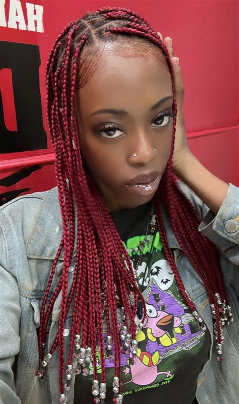 Red Knotless Braids With Beads African Print Dress Ankara African