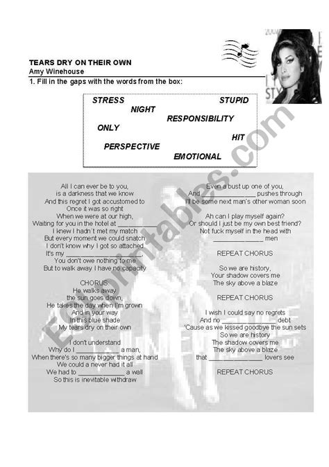 Tears Dry On Their Own Esl Worksheet By Alemaciel