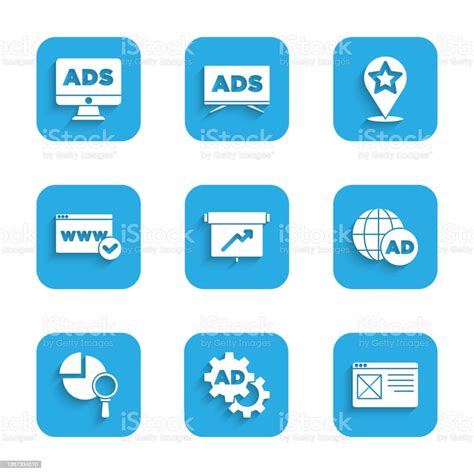 Set Board With Graph Chart Advertising Browser Window Magnifying Glass And Analysis Website