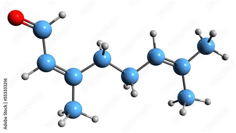 3d Image Of Citral Skeletal Formula Molecular Chemical Structure Of