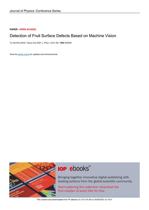 Pdf Detection Of Fruit Surface Defects Based On Machine Vision